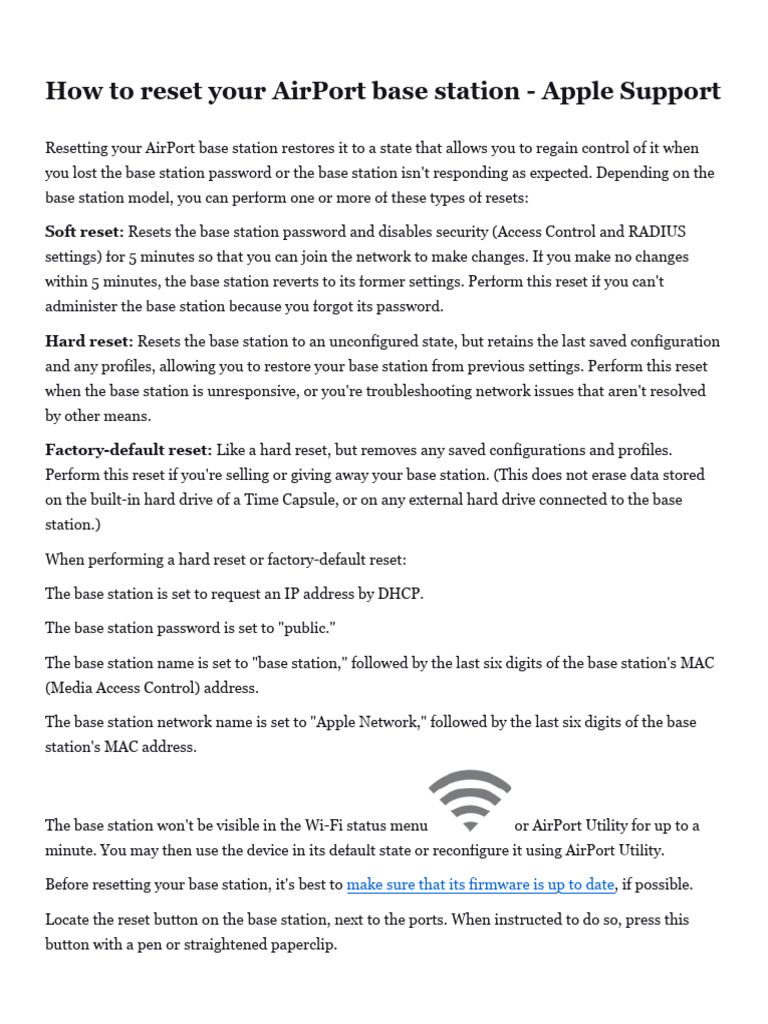 Reset AirPort Base Station - Routers. | PDF | Computer Network | Ip Address