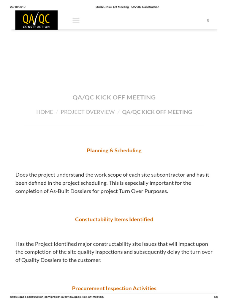 QA - QC Kick Off Meeting - QA - QC Construction | PDF | Quality Assurance | Business