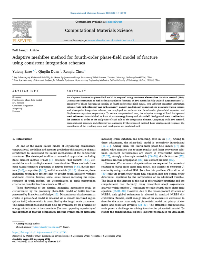Adaptive Meshfree Method For Fourth-Order Phase-Field Model of Fracture Using Consistent ...