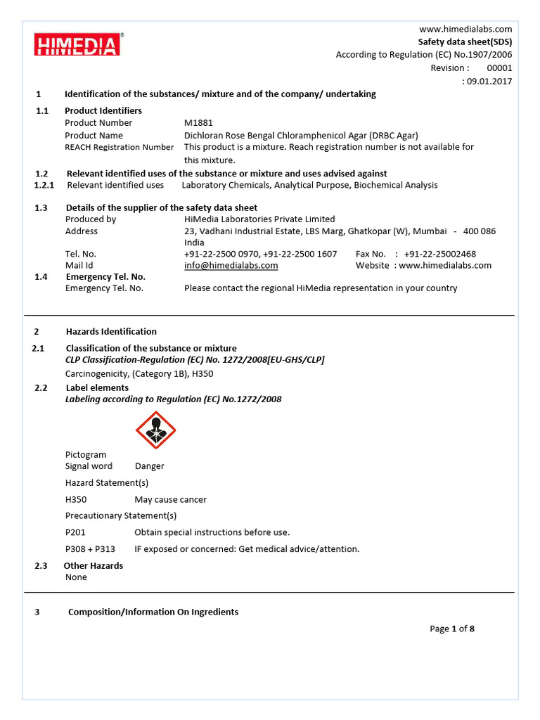 15 - Dichloran Rose Bengal Chloramphenicol Agar (DRBC Agar) | PDF ...