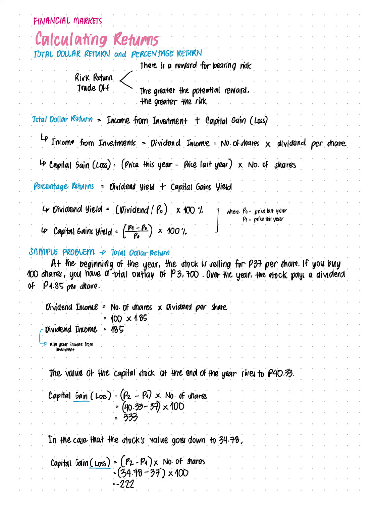 Calculating Returns - Total Dollar and Percentage Return | PDF