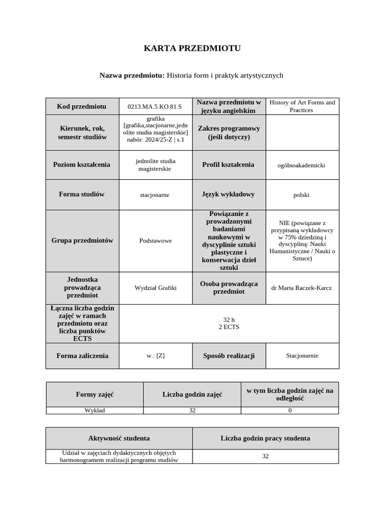 Karta-Przedmiotu 20241017 | PDF