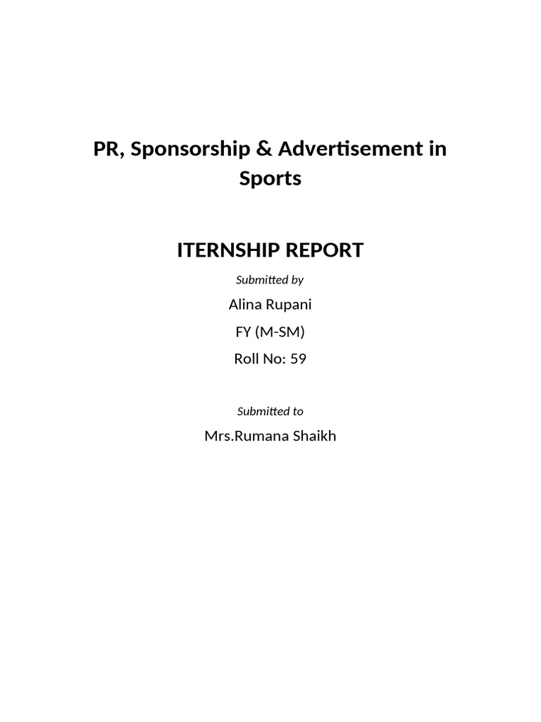 Internship Assignment - Alina Rupani - 59 - FY MSM | PDF | Sports & Recreation