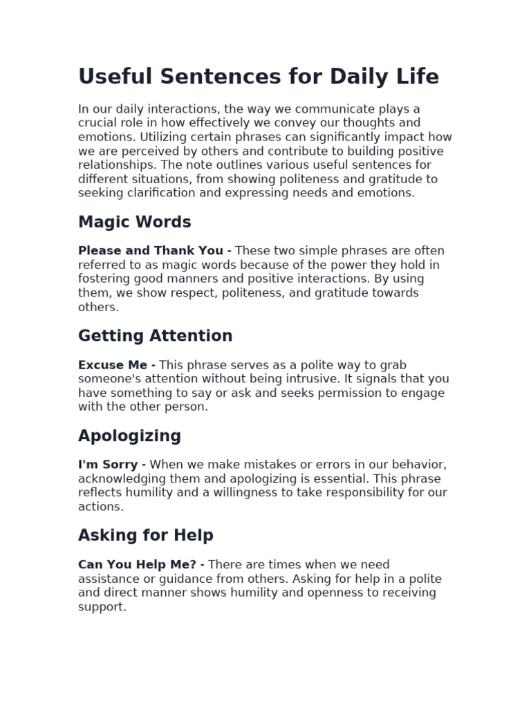 Useful Sentences For Daily Life | PDF | Gratitude | Emotions