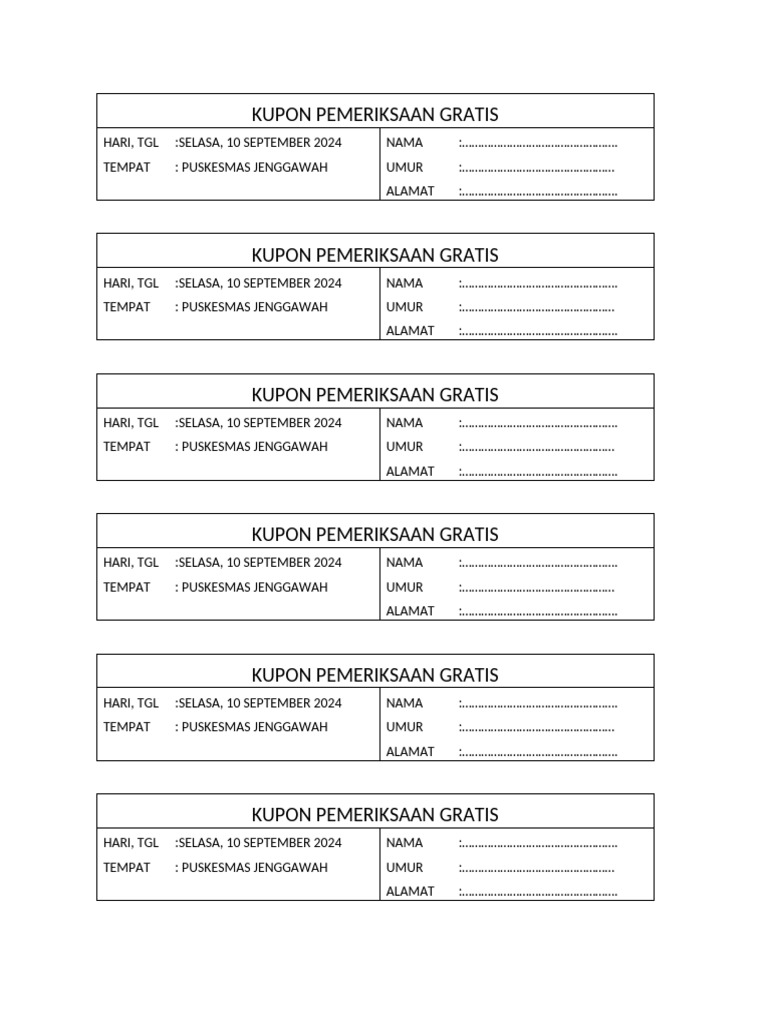 Kupon Pemeriksaan Gratis | PDF