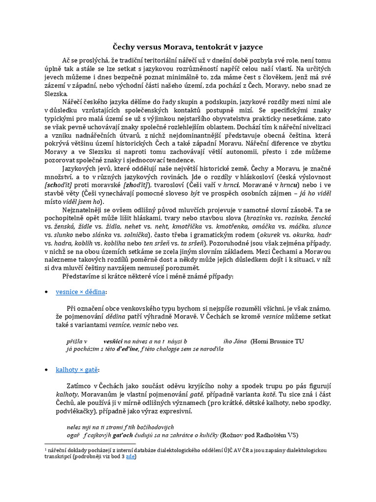 Cechy Versus Morava Tentokrat V Jazyce | PDF