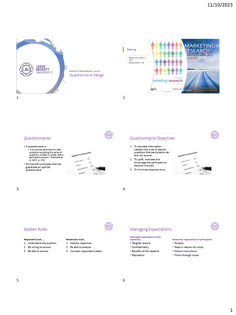 006 Lecture - Questionnaire Design | PDF | Questionnaire | Multiple Choice