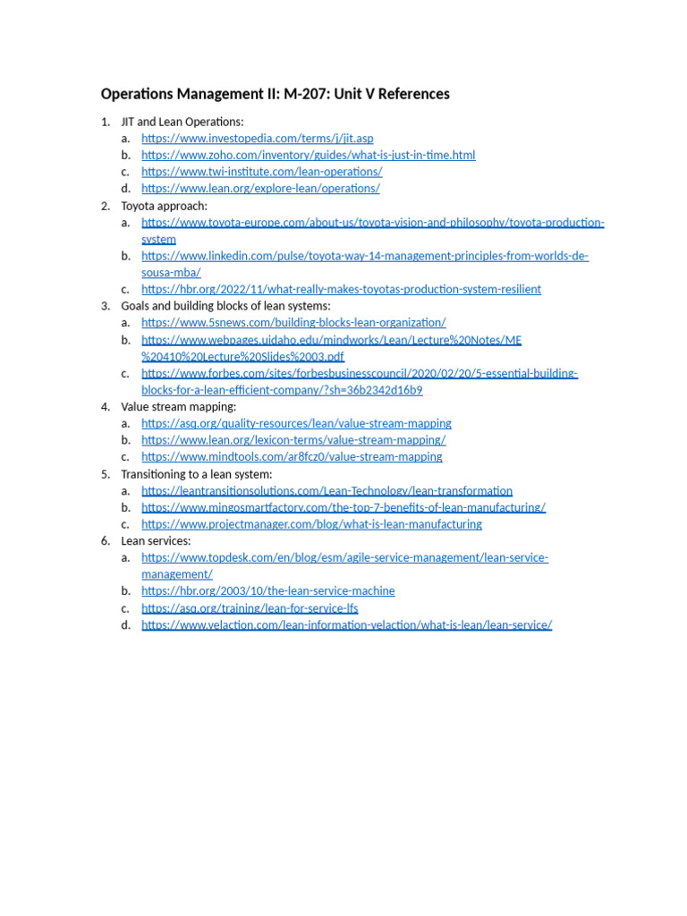 Operations Management II Unit V References | PDF