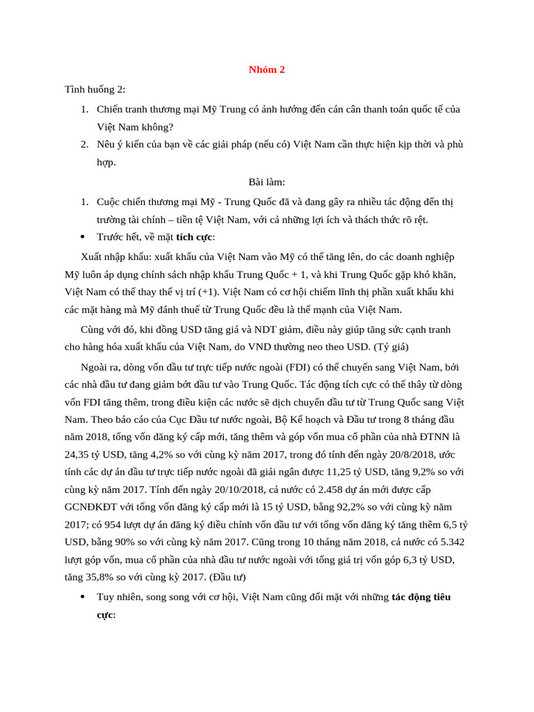 Bài Tập Tình Huống 2 TCQT - Nhóm 2 | PDF