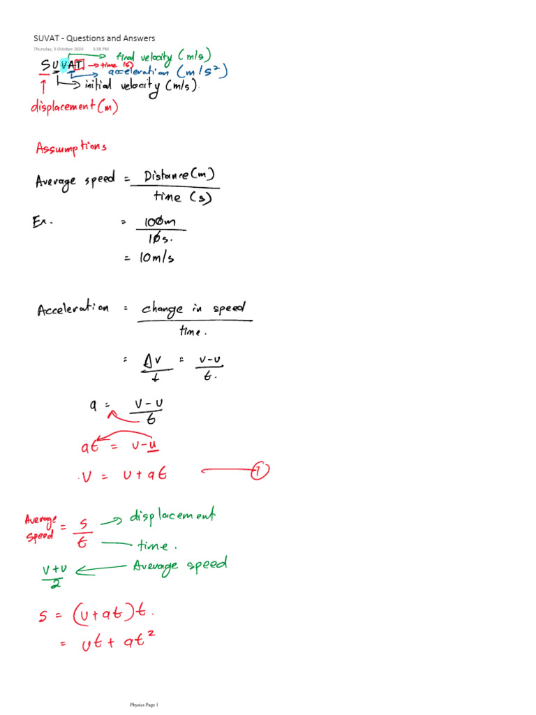 SUVAT Equations and Derivation | PDF | Science & Mathematics