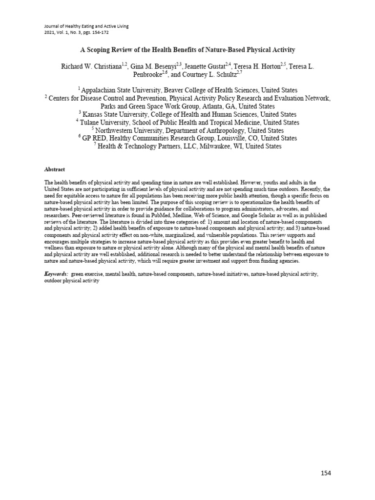 A Scoping Review of The Health Benefits of Nature-Based Physical ...
