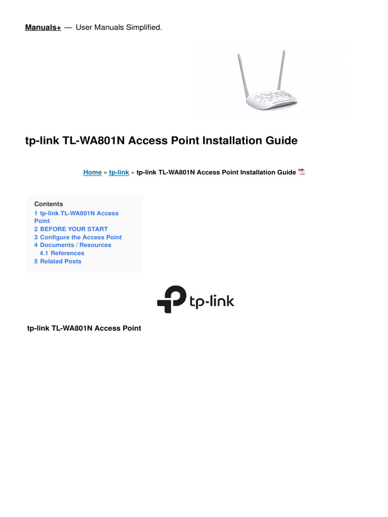 TL Wa801n Access Point Manual | PDF | Wireless Access Point | Wi Fi