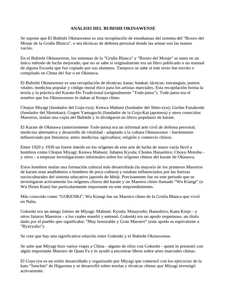 Análisis Del Bubishi | PDF | Kárate | Artes marciales japonesas