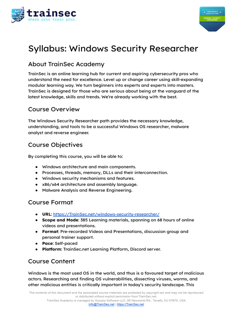 Windows Security Researcher Syllabus | PDF | Malware | Microsoft Windows