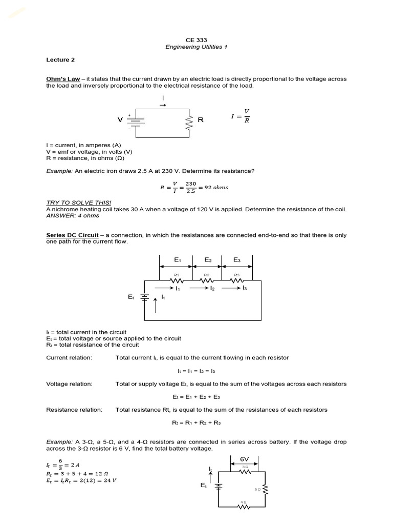 LEC 2_CE333 | PDF | Series And Parallel Circuits | Resistor