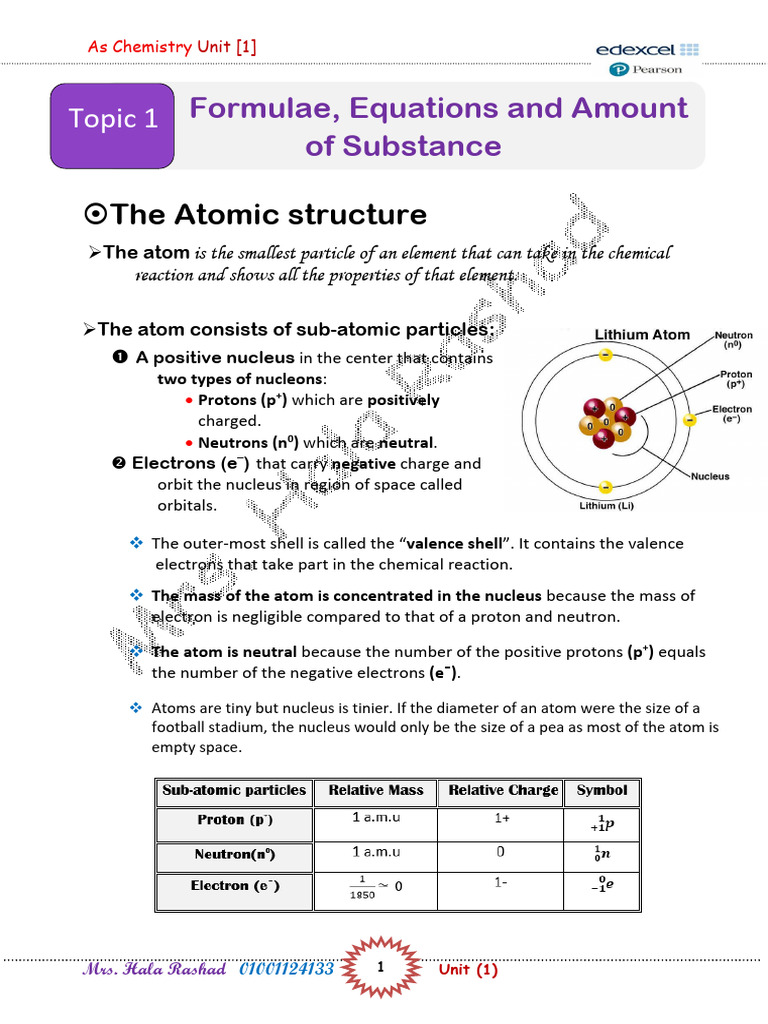 As Chemistry Note Unit 1 2 | PDF | Mass Spectrometry | Atomic Nucleus