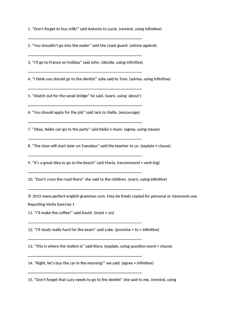 reporting verbs_reported speech | PDF | Syntax | Grammar