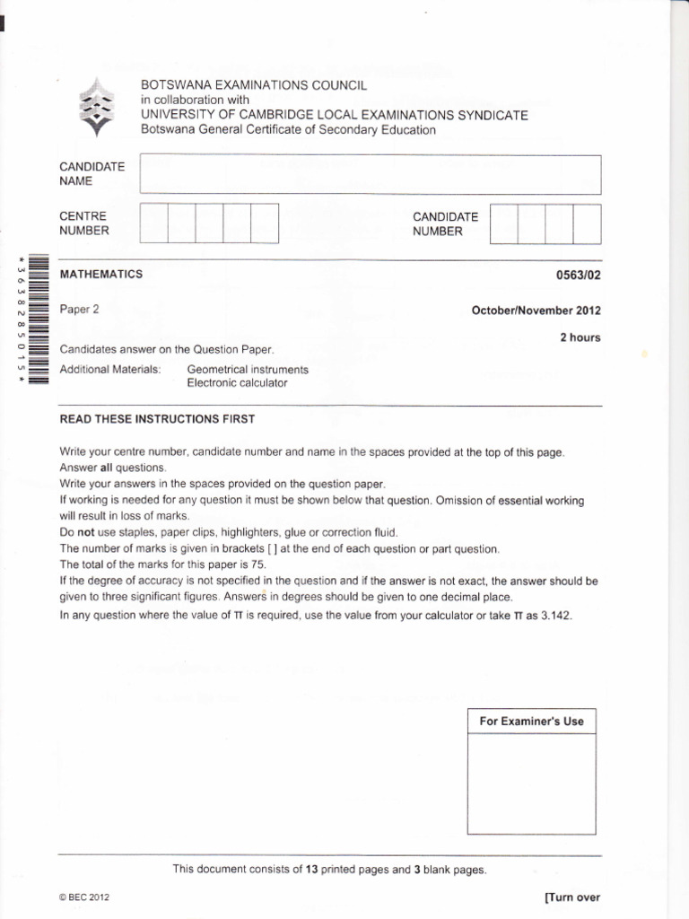 2012 Paper 2 | PDF | Area | Geometry
