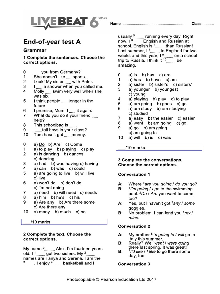End of Year 7 Grade Pearson | PDF