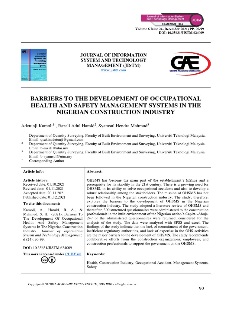 Barriers To The Development of Occupatio | PDF | Occupational Safety ...