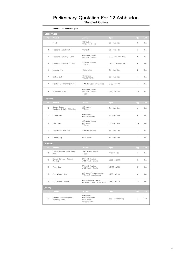【WHICH FORM】Quotation Sheet | PDF | Bathroom | Tile