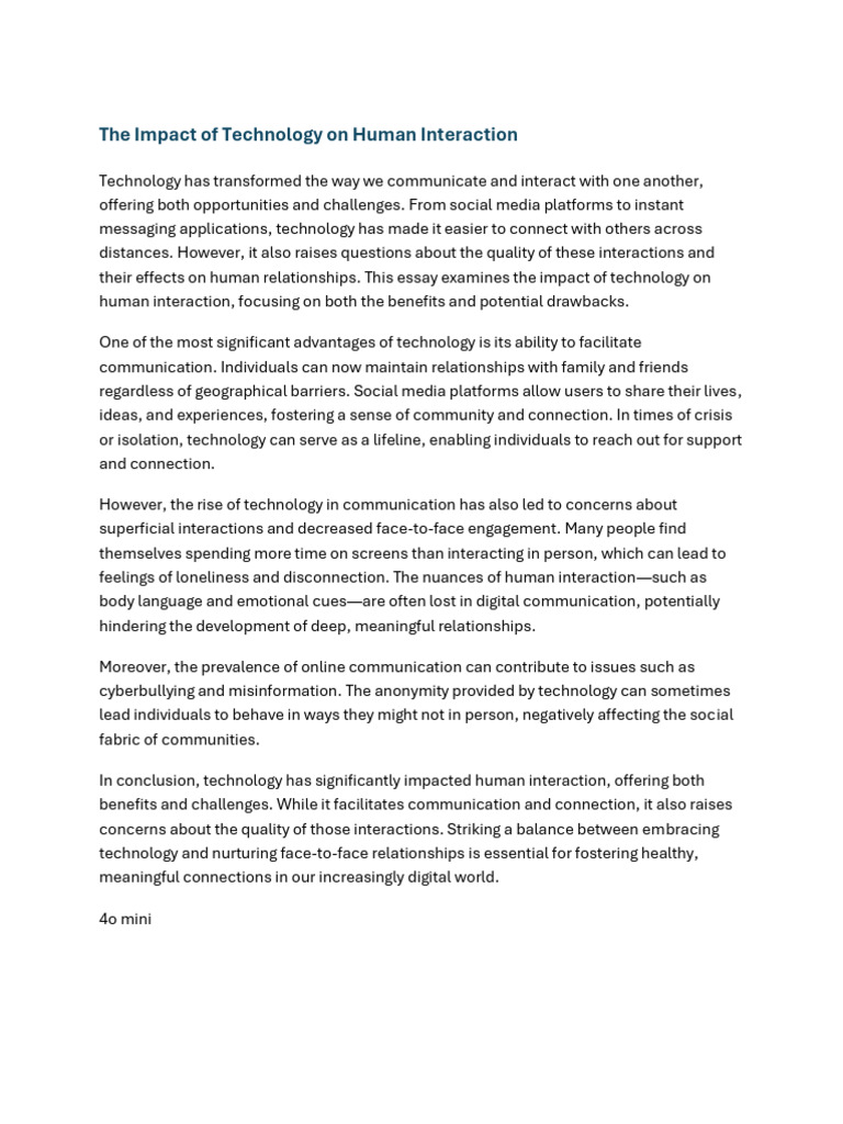 The Impact of Technology on Human Interaction | PDF
