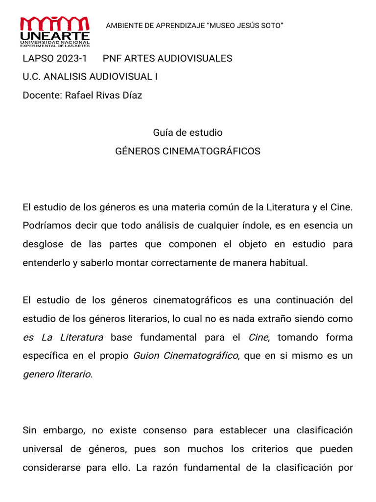 GÉNEROS CINEMATOGRÁFICOS, Rafael Rivas D. | PDF
