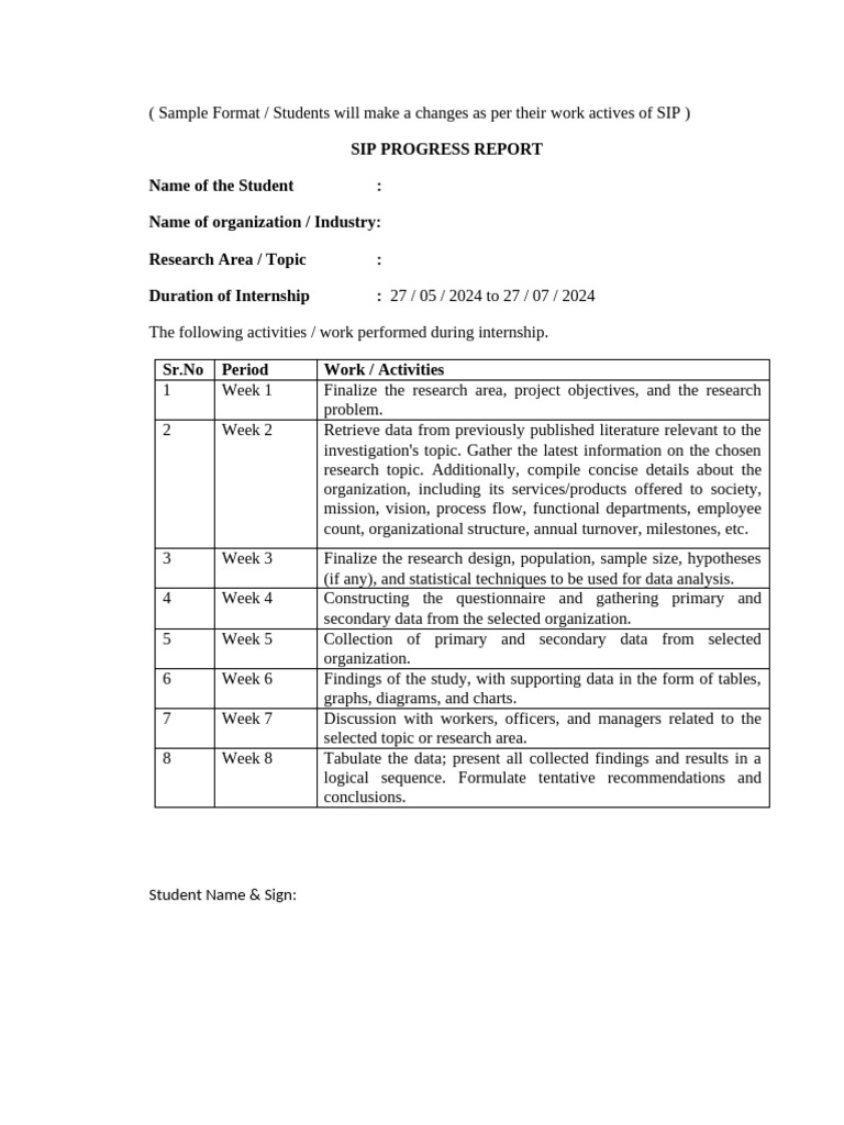 Sip Progress Report Format (1) | PDF