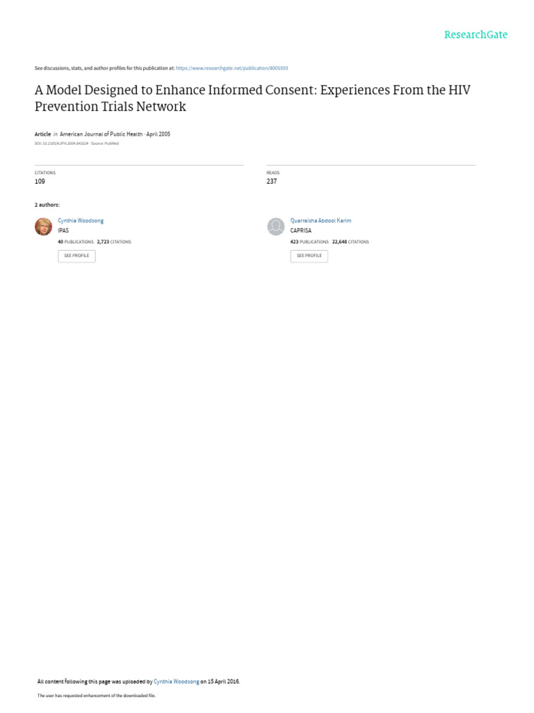 66 Woodsong 2005 - Model To Enhance FPIC | PDF | Informed Consent | Consent