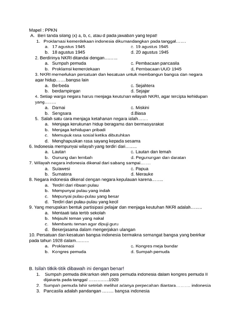 Soal PPKN Kelas 4b | PDF