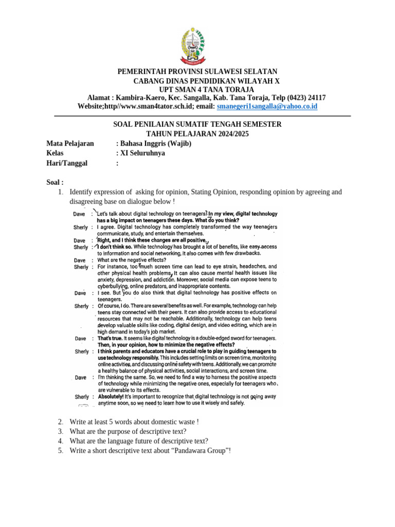 Soal Mid Bahasa Inggris Kelas Xi | PDF | Language Arts & Discipline | Foreign Language Studies