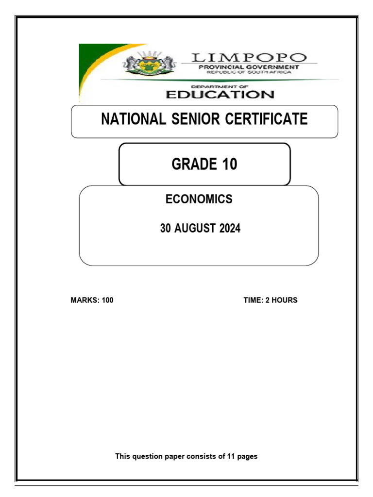Grade 10 Economics Exam Paper 2024 | PDF | Agriculture | Economics