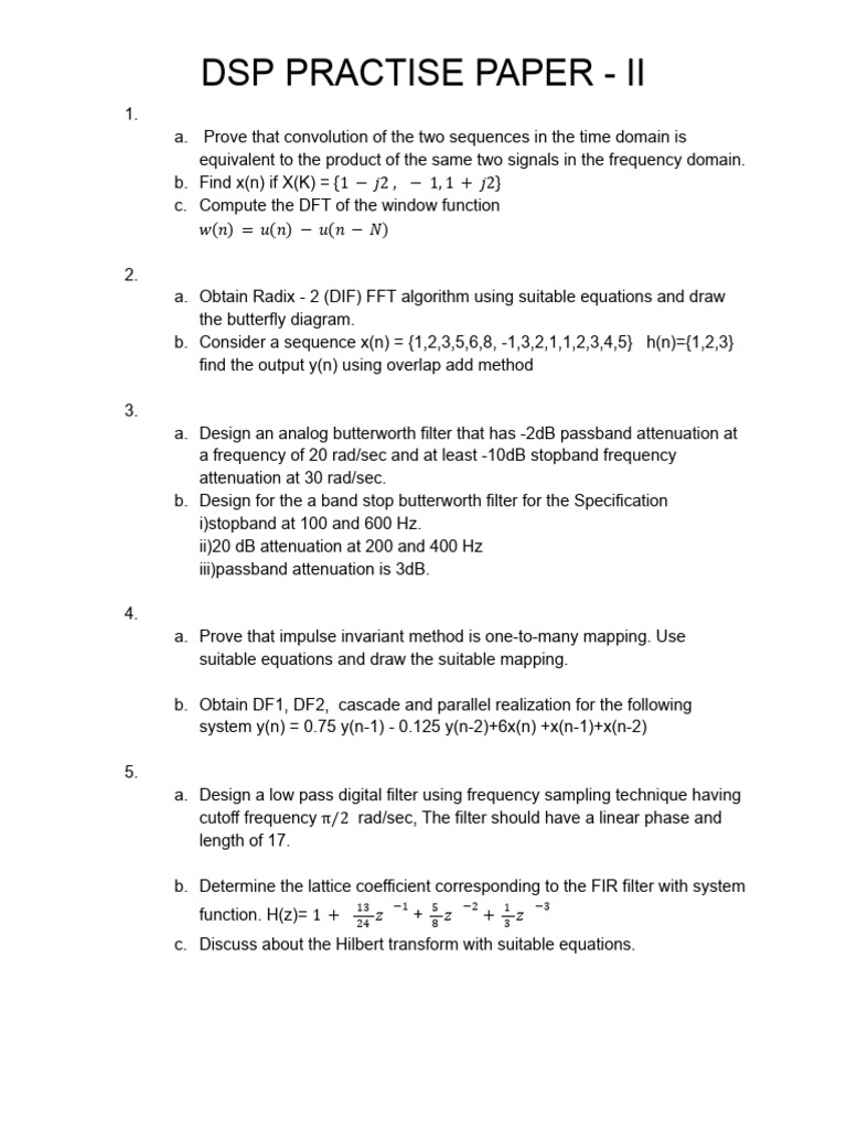 DSP Practise Paper - II | PDF