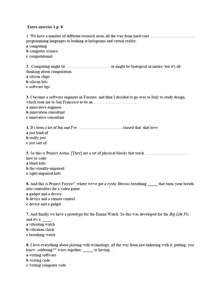 Unit 1.1 Extra Exercises | PDF | Computing | Engineering