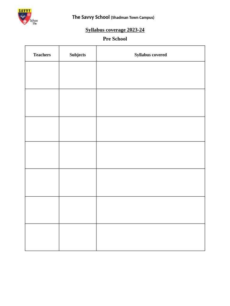 Syllabus Coverage & Revision Plan Pre School | PDF