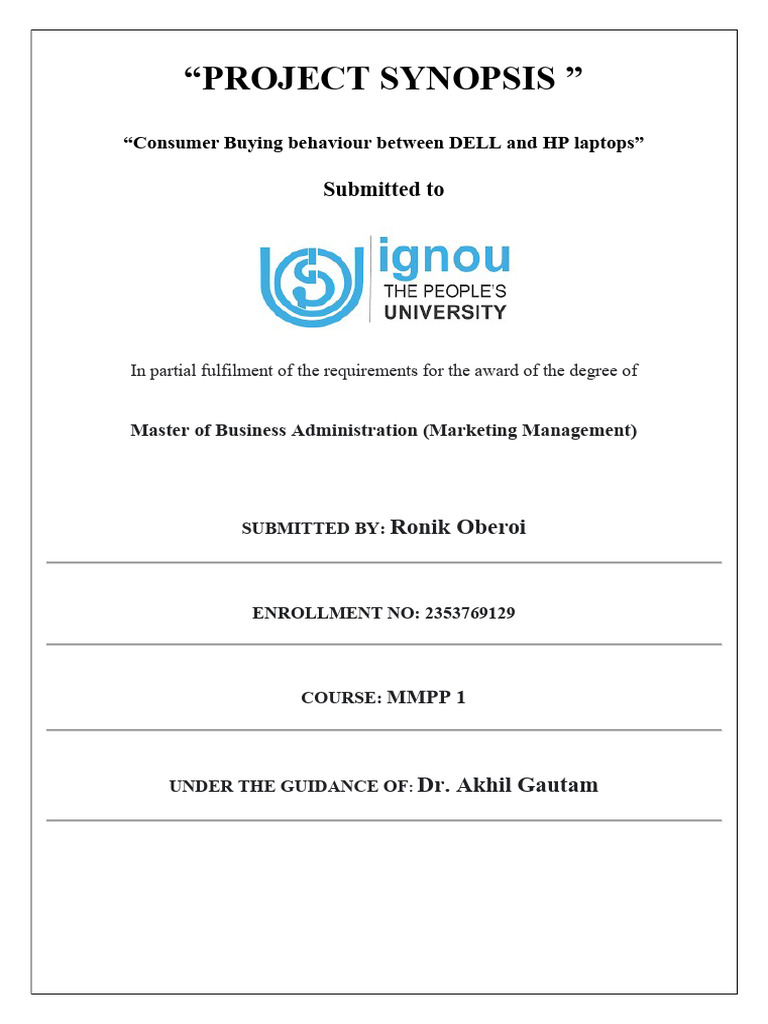 MBA Synopsis Ronik Oberoi | PDF | Consumer Behaviour | Cloud Computing