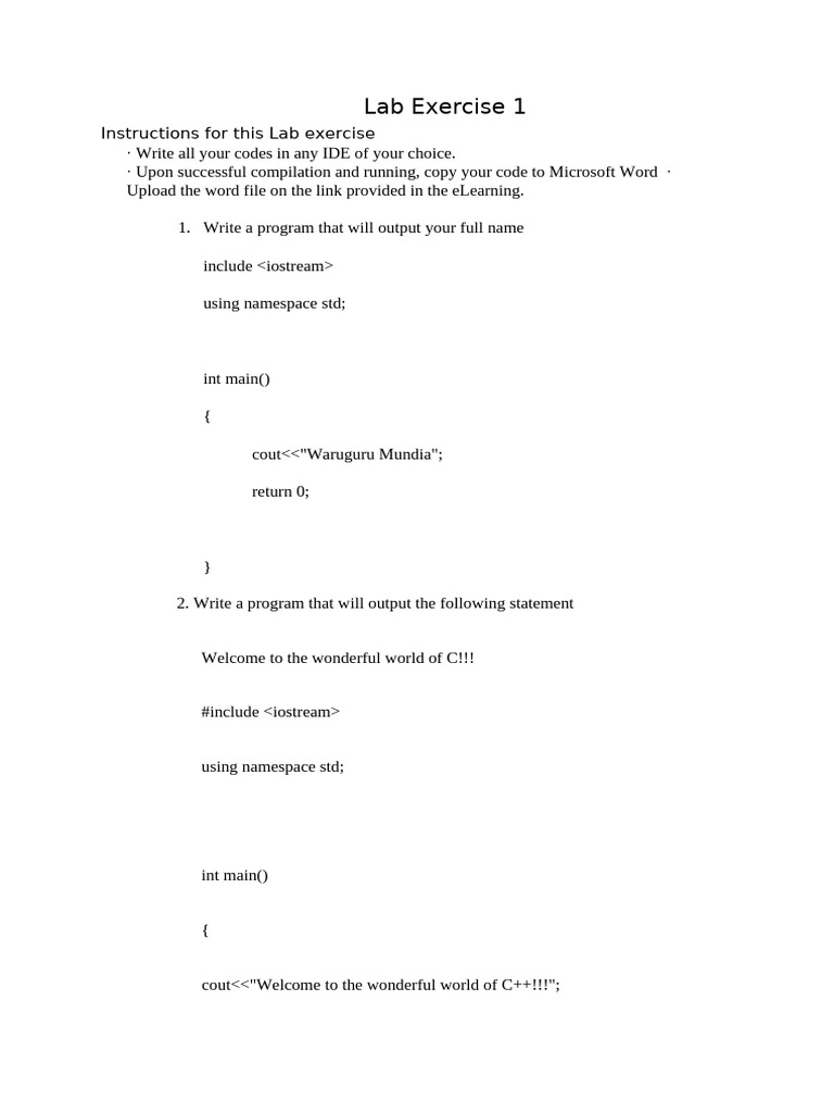 Lab Exercise: Basic Programming Tasks | PDF | Computers