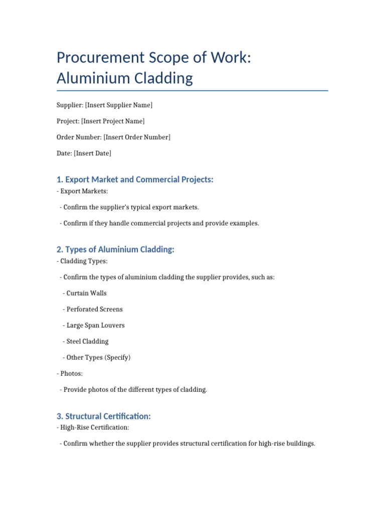 14procurement Scope of Work Aluminium Cladding English | PDF ...