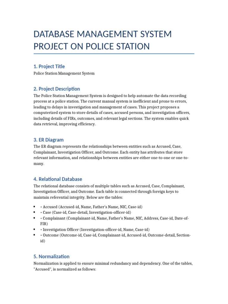 Police Station Management DBMS Project | PDF | Databases | Relational ...