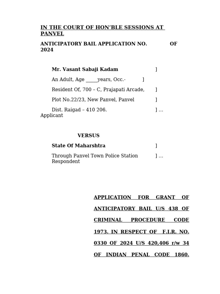 Anticipatory Bail Application - IPC 420, 406 | PDF | Bail | Law Enforcement