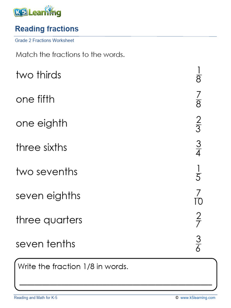 Grade 2 Fraction Matching Worksheet | PDF