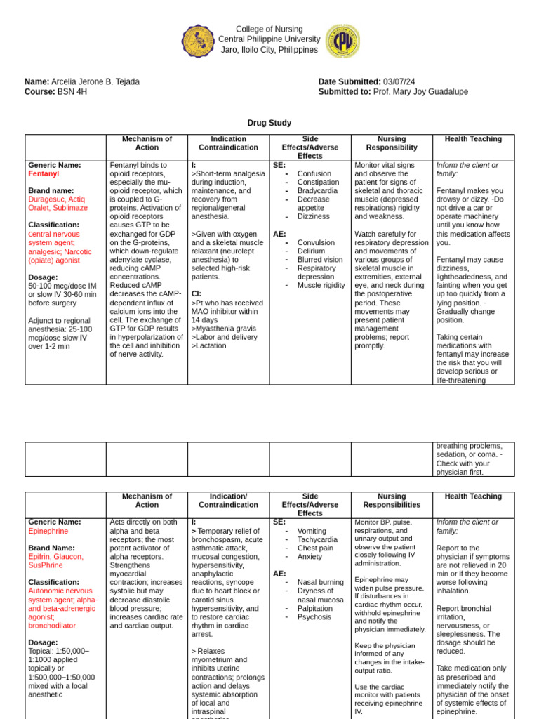 Drug Study | PDF | Fentanyl | Opioid