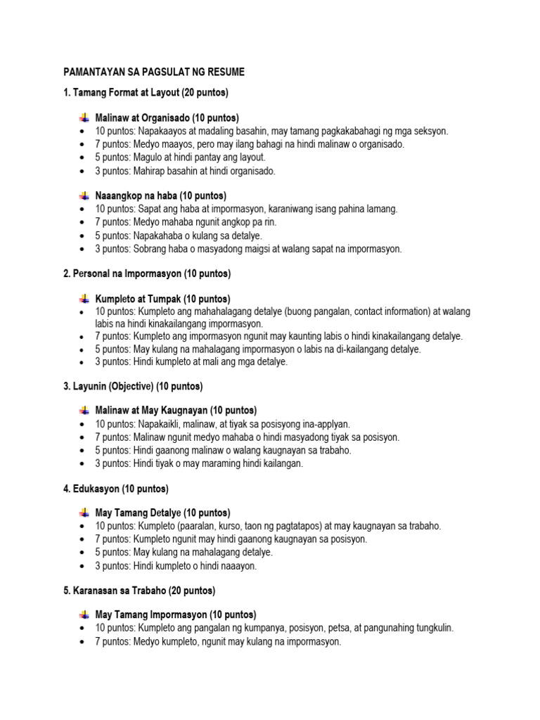 Pamantayan Sa Pagsulat NG Resume | PDF