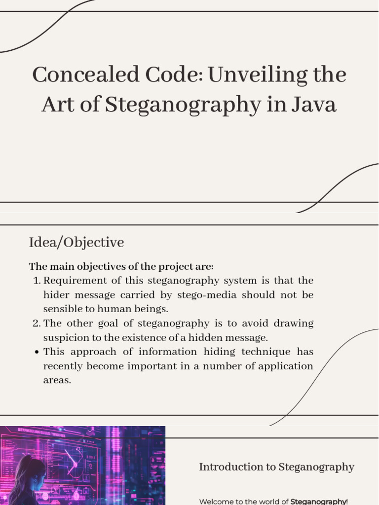 Slidesgo Concealed Code Unveiling The Art of Steganography in Java 20240809094209i2km | PDF