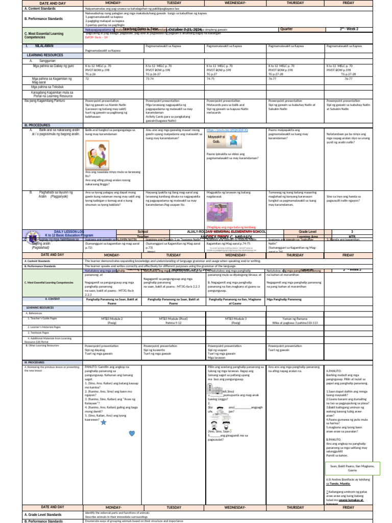 DLL Grade 3 Q2 Week2 | PDF