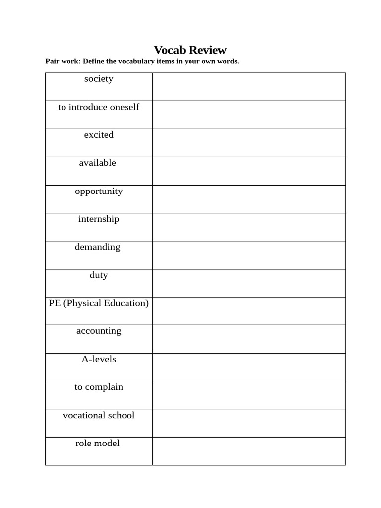 Vocab Revision | PDF | Language Arts & Discipline | Foreign Language ...
