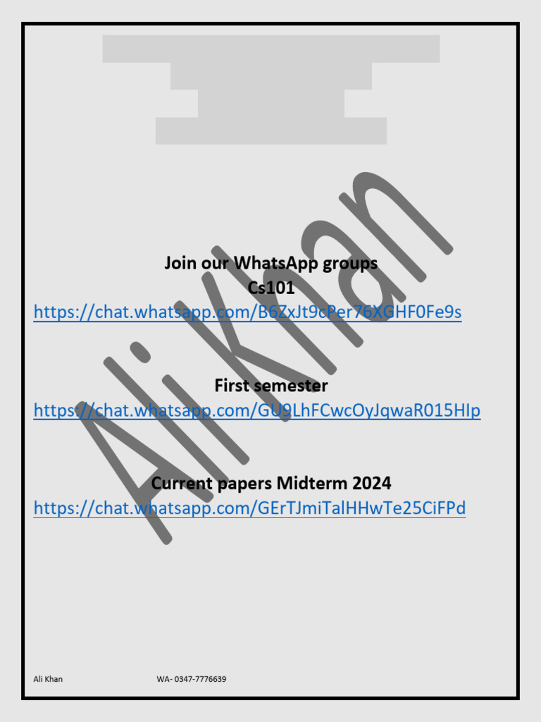 CS101 500 Mcqs For Midterm 2024 - ALi Khan | PDF | World Wide Web | Internet & Web