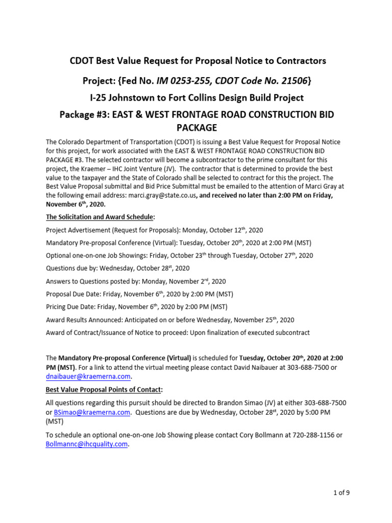 I-25 Frontage Road Construction RFP | PDF | Evaluation | Business