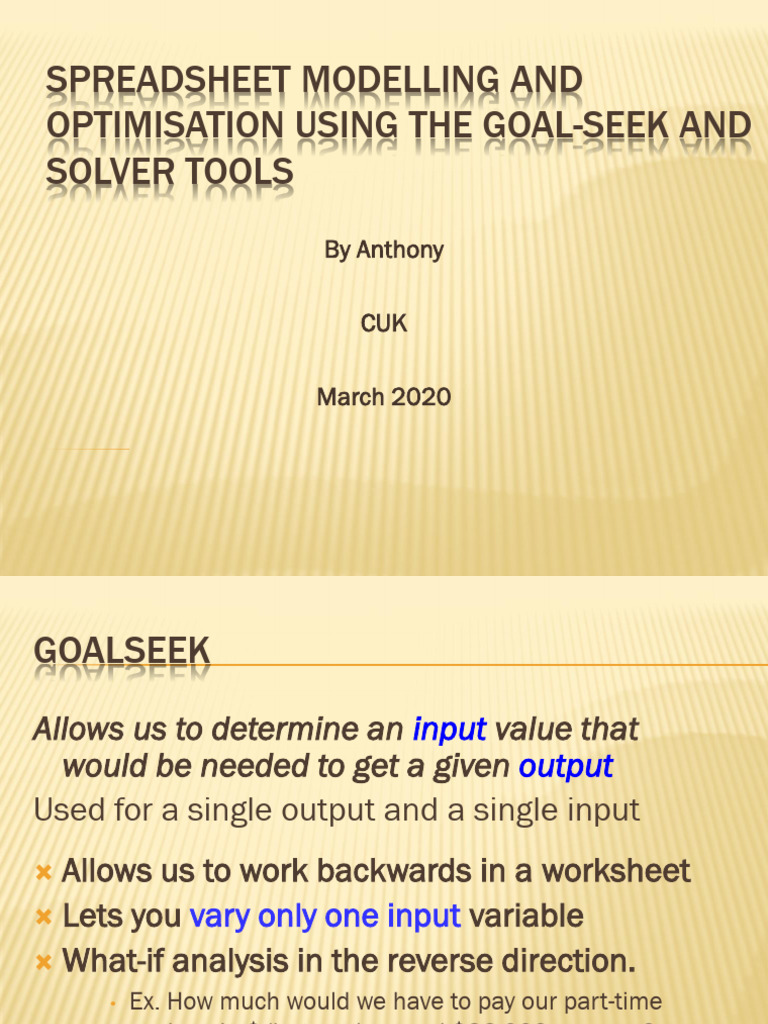 Goal Seek and Solver Optimization | PDF | Spreadsheet | Function (Mathematics)