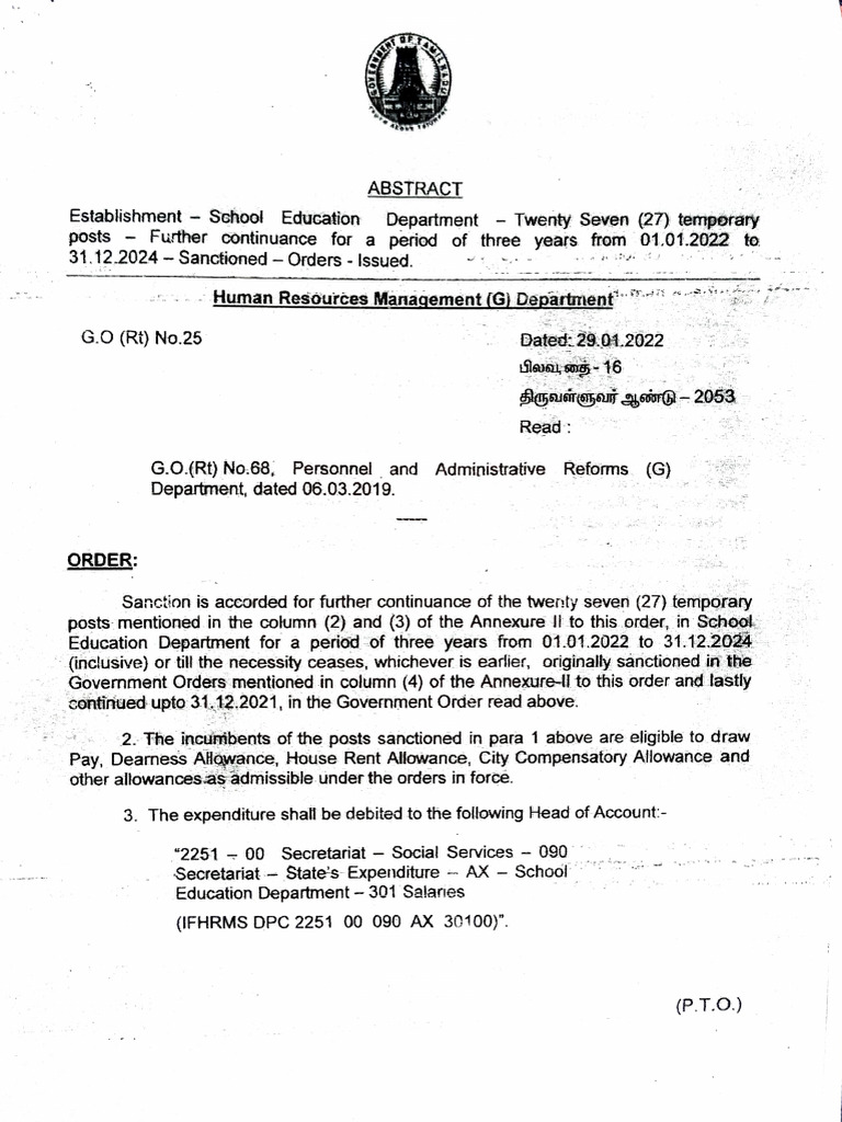G.O. (RT) No.25, HRM Dept. dt.29.01.2022 | PDF | Organizational Behavior | Workplace